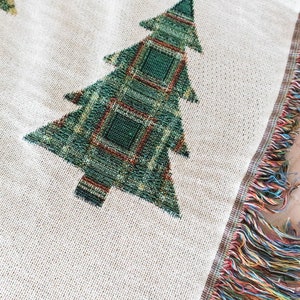 Plaid Trees Christmas Blanket: Woven Cotton Throw for Winter Decor ...