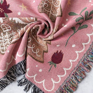 Pink Gingerbread Christmas Blanket: Personalized Woven Cotton Throw ...