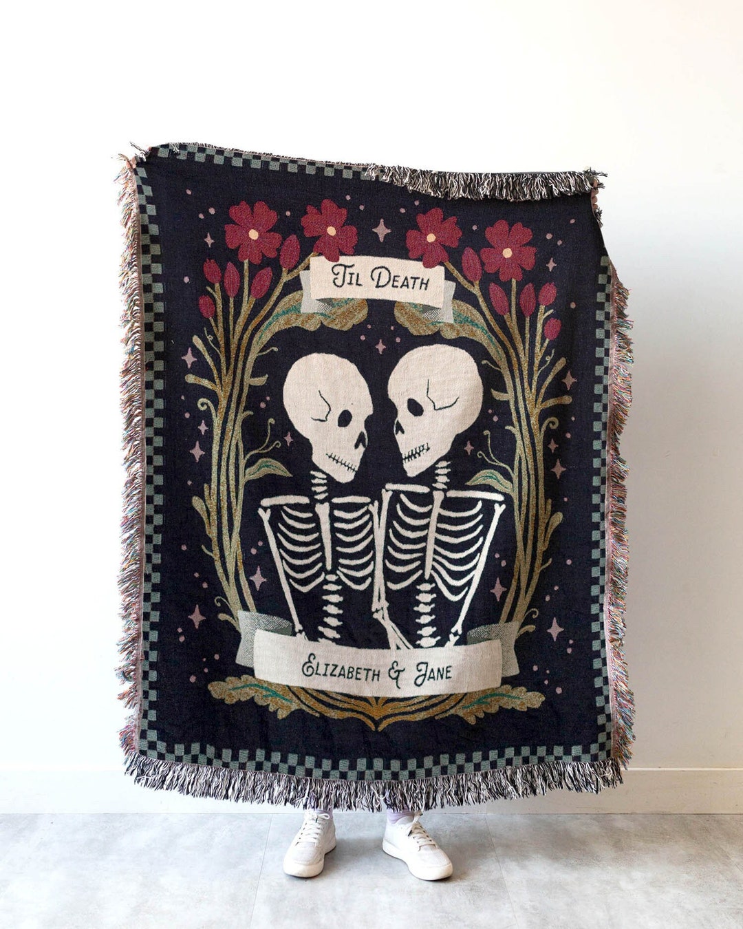Til Death Blanket: Skeleton Woven Throw, Unique Spooky Couple Gift ...