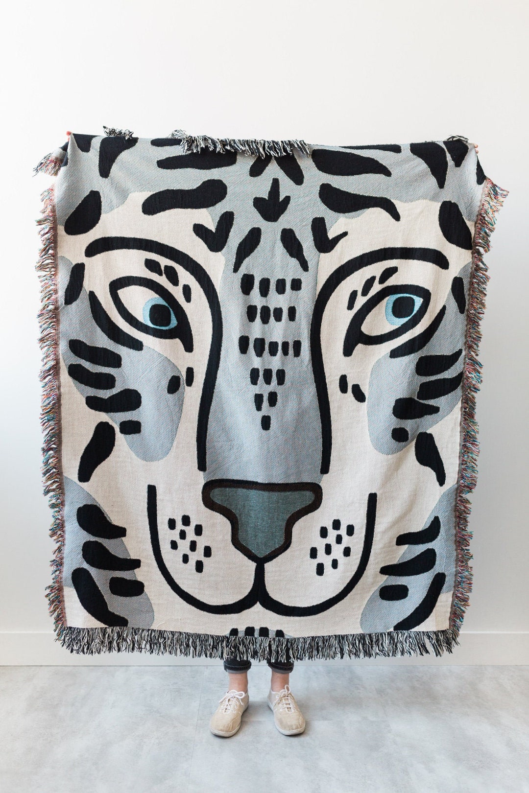 Tiger Throw Blanket: Grey Blue Woven 100% Cotton Throw, Cute Funny Gift ...