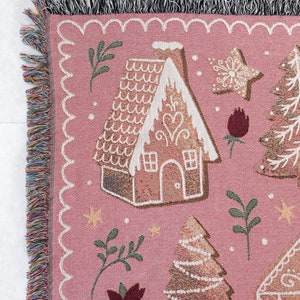 Pink Gingerbread Christmas Blanket: Personalized Woven Cotton Throw ...