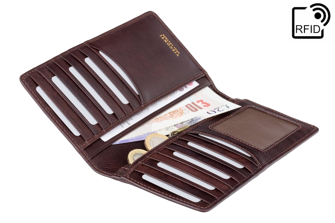 VISCONTI - Luxury Brown Long Leather Wallet With RFID Protection ...