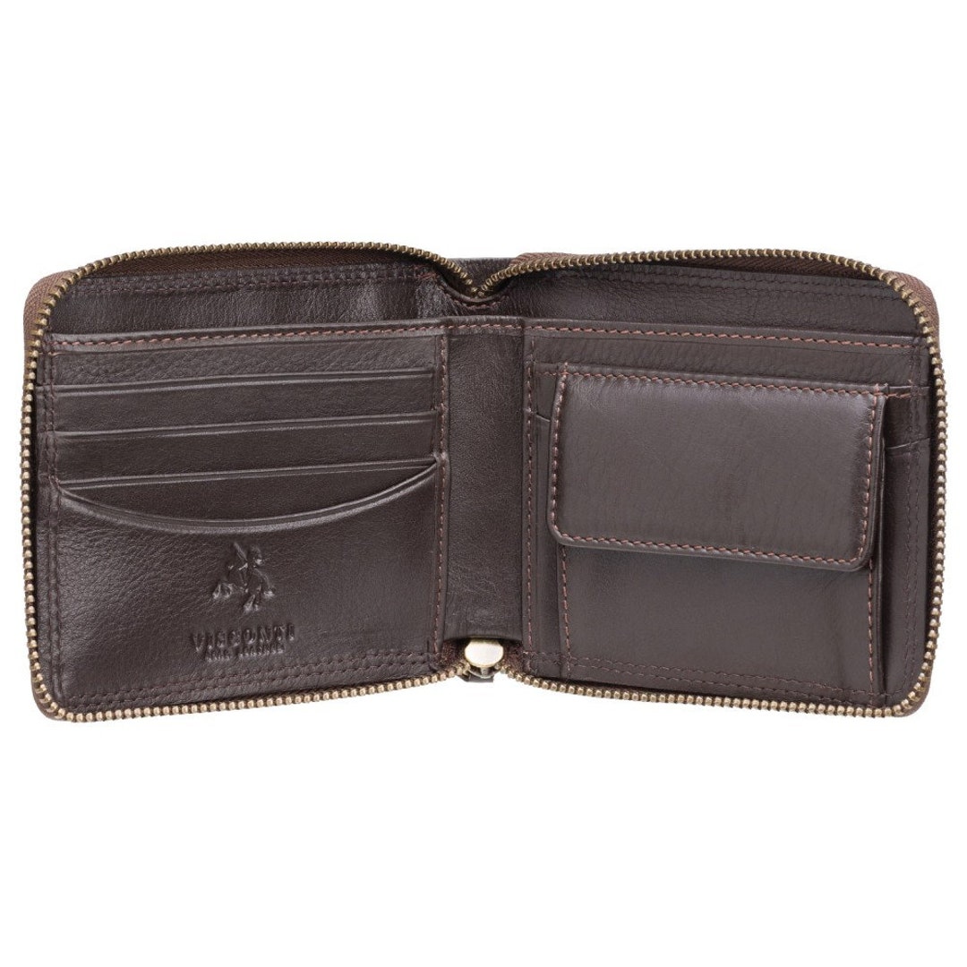 Premium Real Leather Zip Around Wallet With RFID Protection - Dark ...