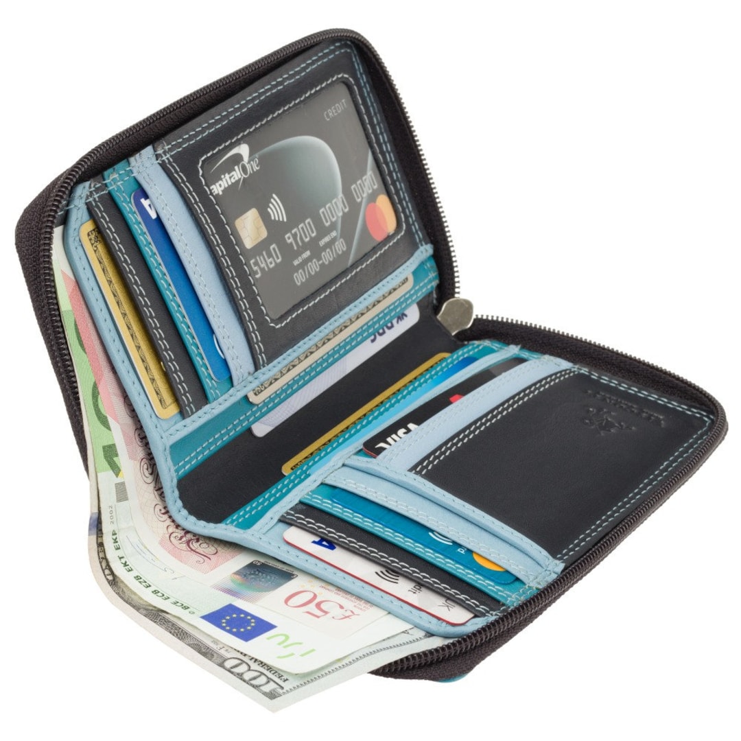 RFID Zip Around Purse in Blue - Rainbow Collection - Aruba - Cash ...