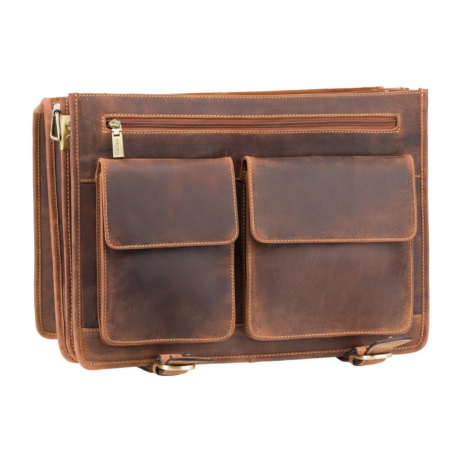 Multi Compartment Briefcase VISCONTI Hulk Oiled Tan - Etsy UK