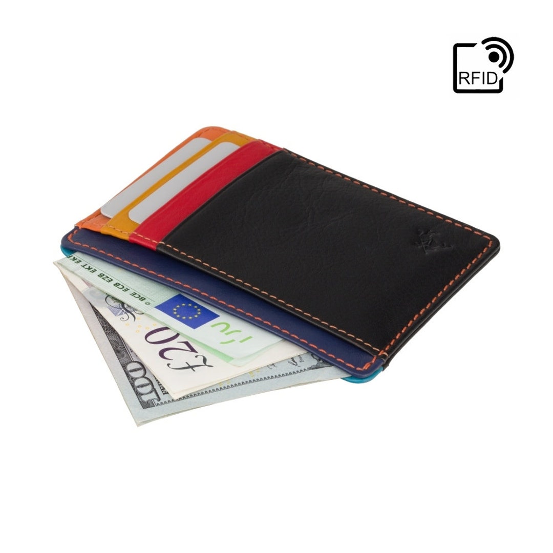 Colorful RFID Protected Card Holder - Slim Leather Card Holder - Black ...