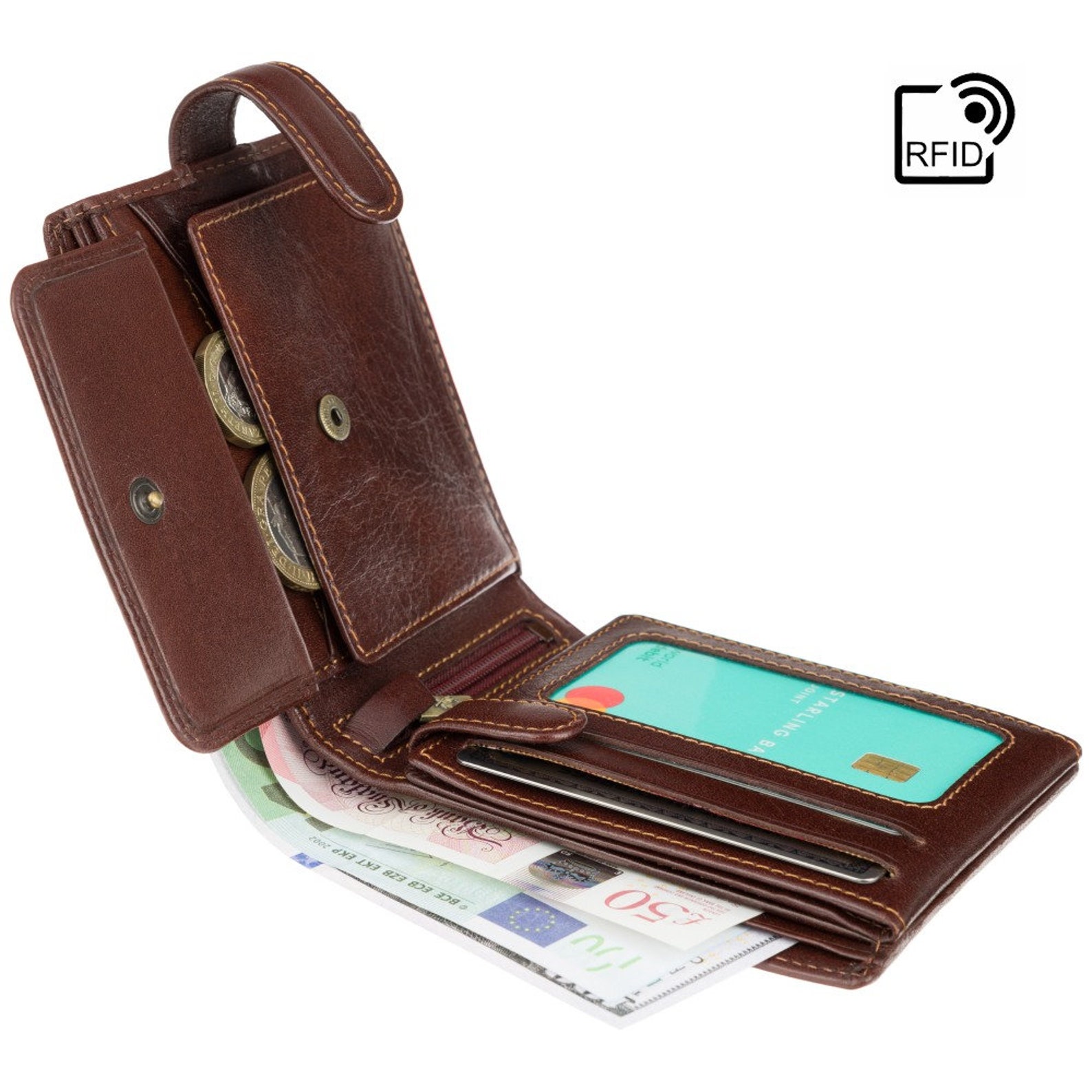 VISCONTI Italian Brown Luxury Leather Wallet With RFID - Card and Coin ...