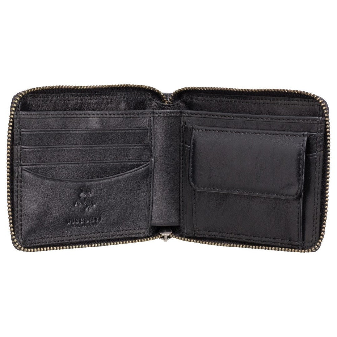 Premium Real Leather Zip Around Wallet With RFID Protection - Black ...