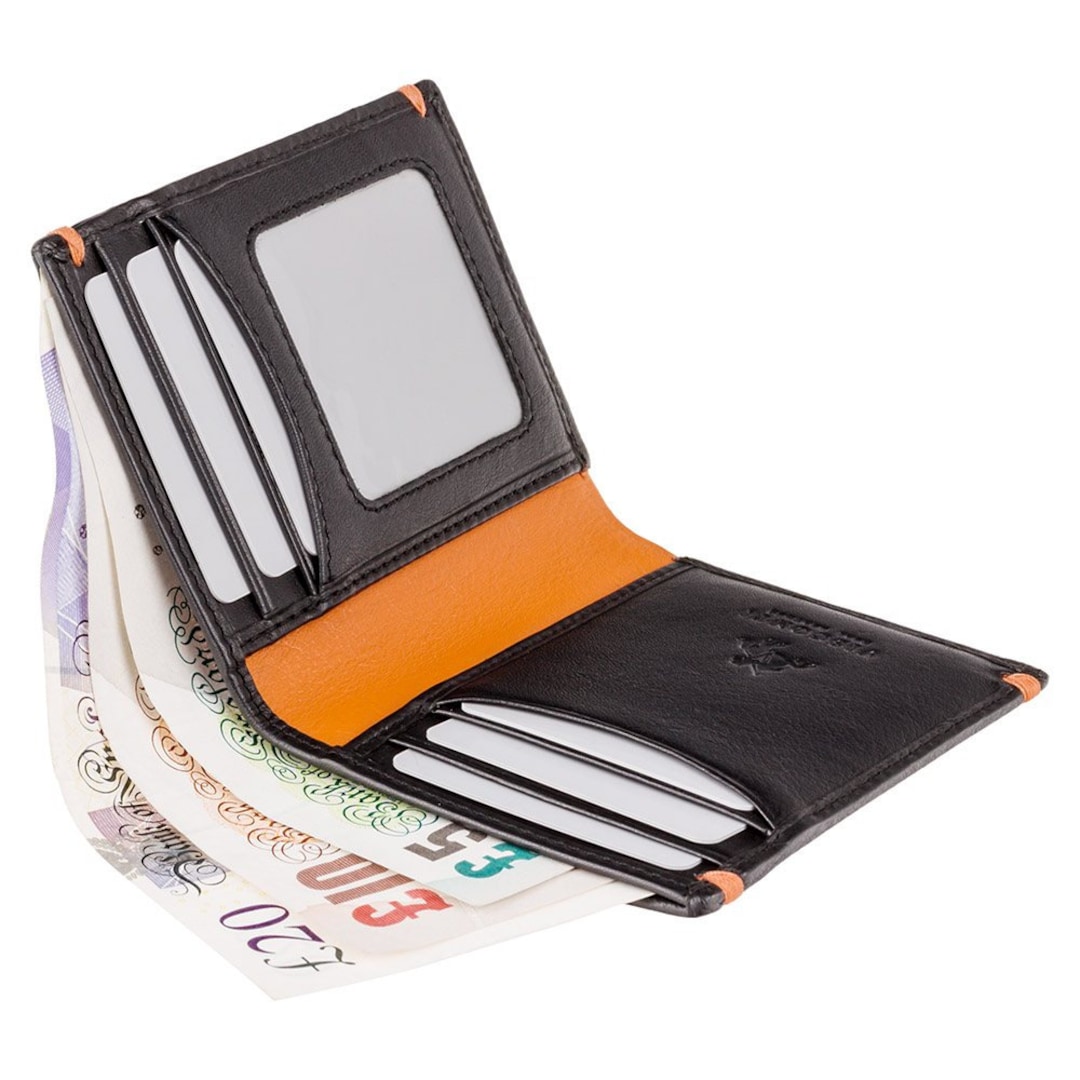 VISCONTI - RFID Slim Leather Wallet - Black / Orange - Card Holder ...