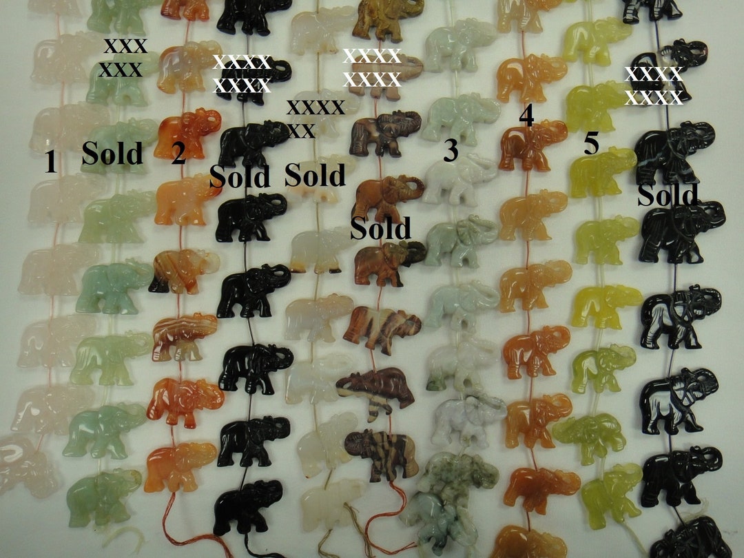 Gemstone Elephant Beads - Carved on Both Sides - 12 Elephants on One ...