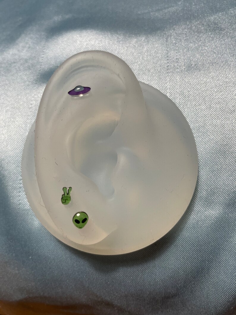 Alien UFO Peace Sign Stud Earrings Set Space Dainty Tiny Sci-go ...