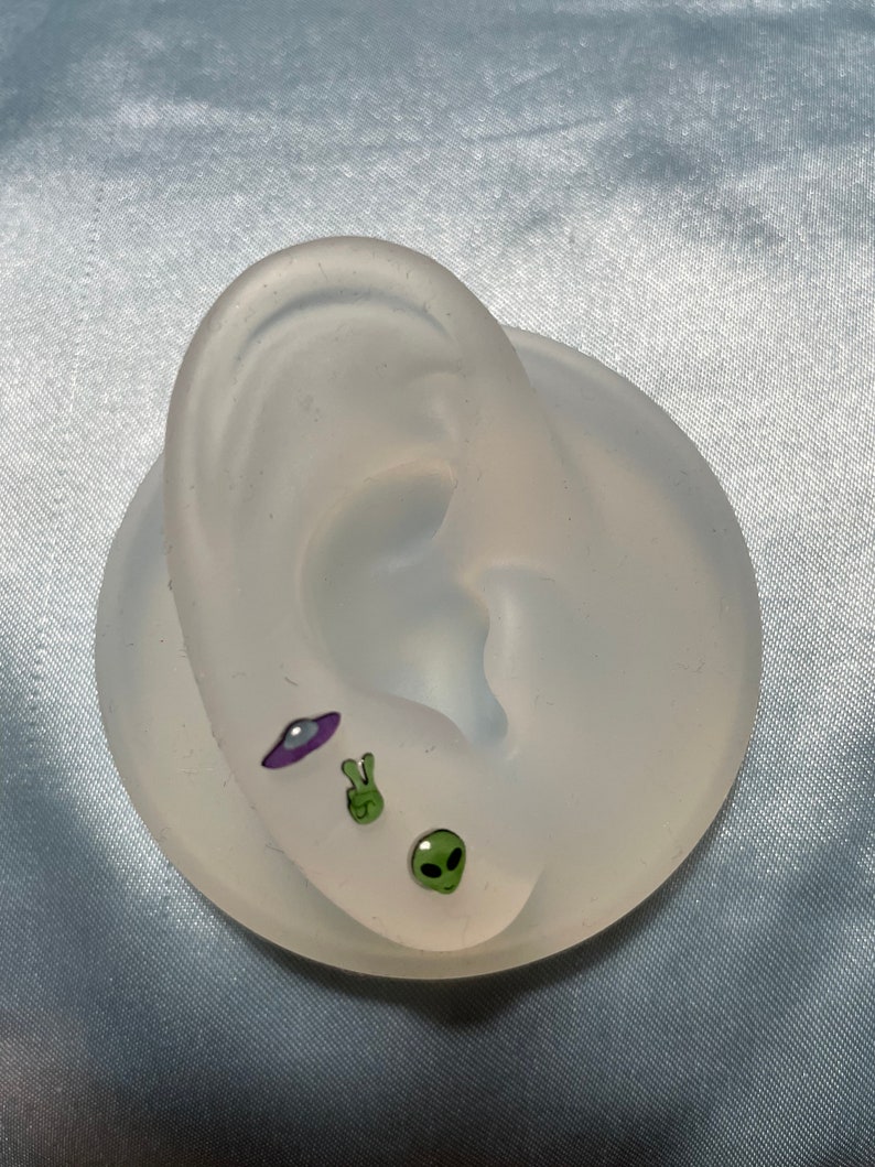 Alien UFO Peace Sign Stud Earrings Set Space Dainty Tiny Sci-go ...