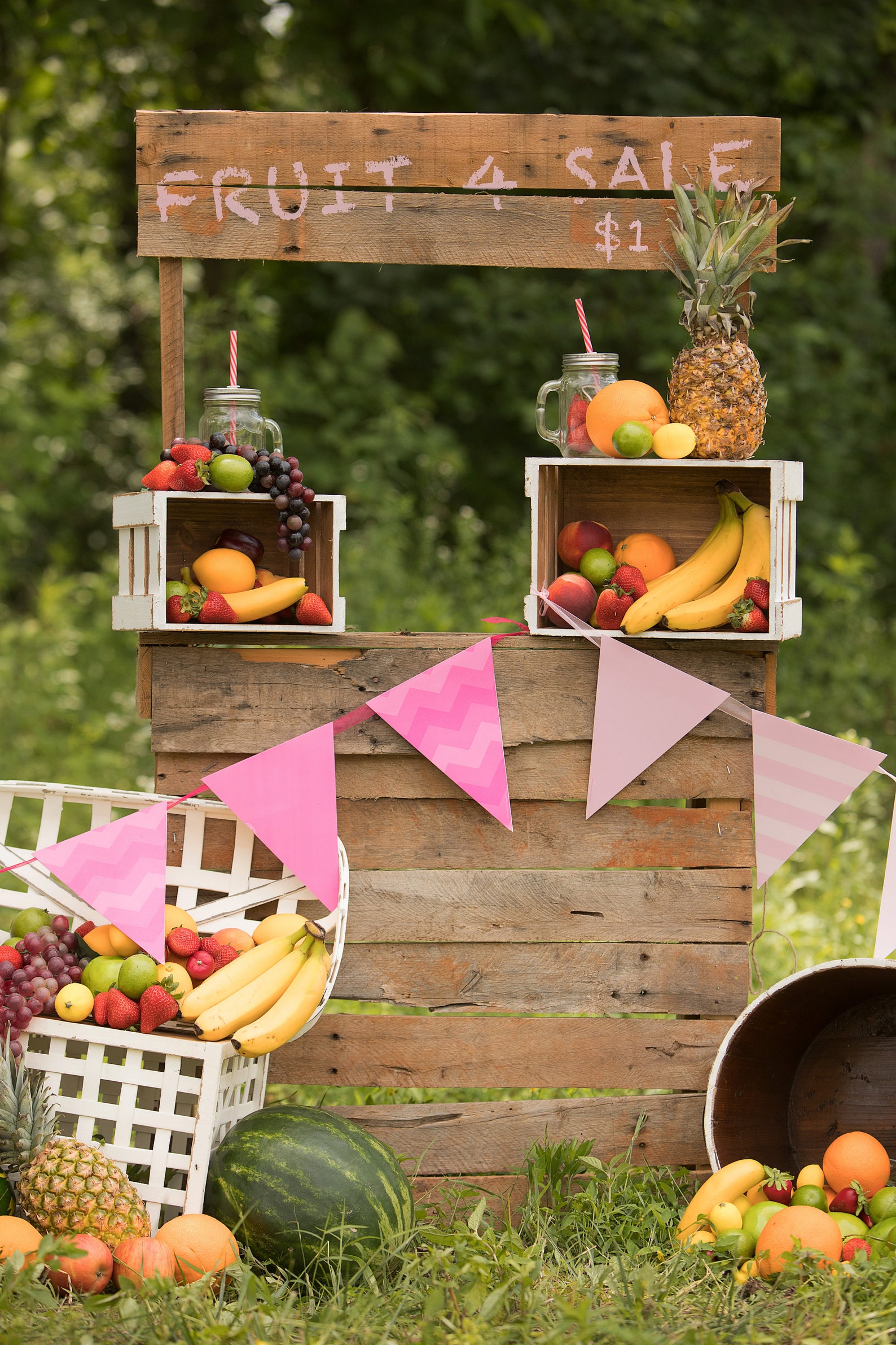 Set of 2 Outdoor Fruit Stand with Fruit Crates Bright Colors | Etsy