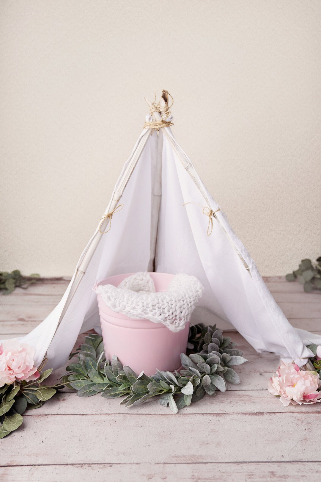 Teepee Tent Earthy/organic With Pink Bucket and Greenery Newborn ...