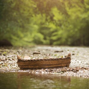 Set of 3 Minature Canoes in Creek With Light Leak/digital Background ...
