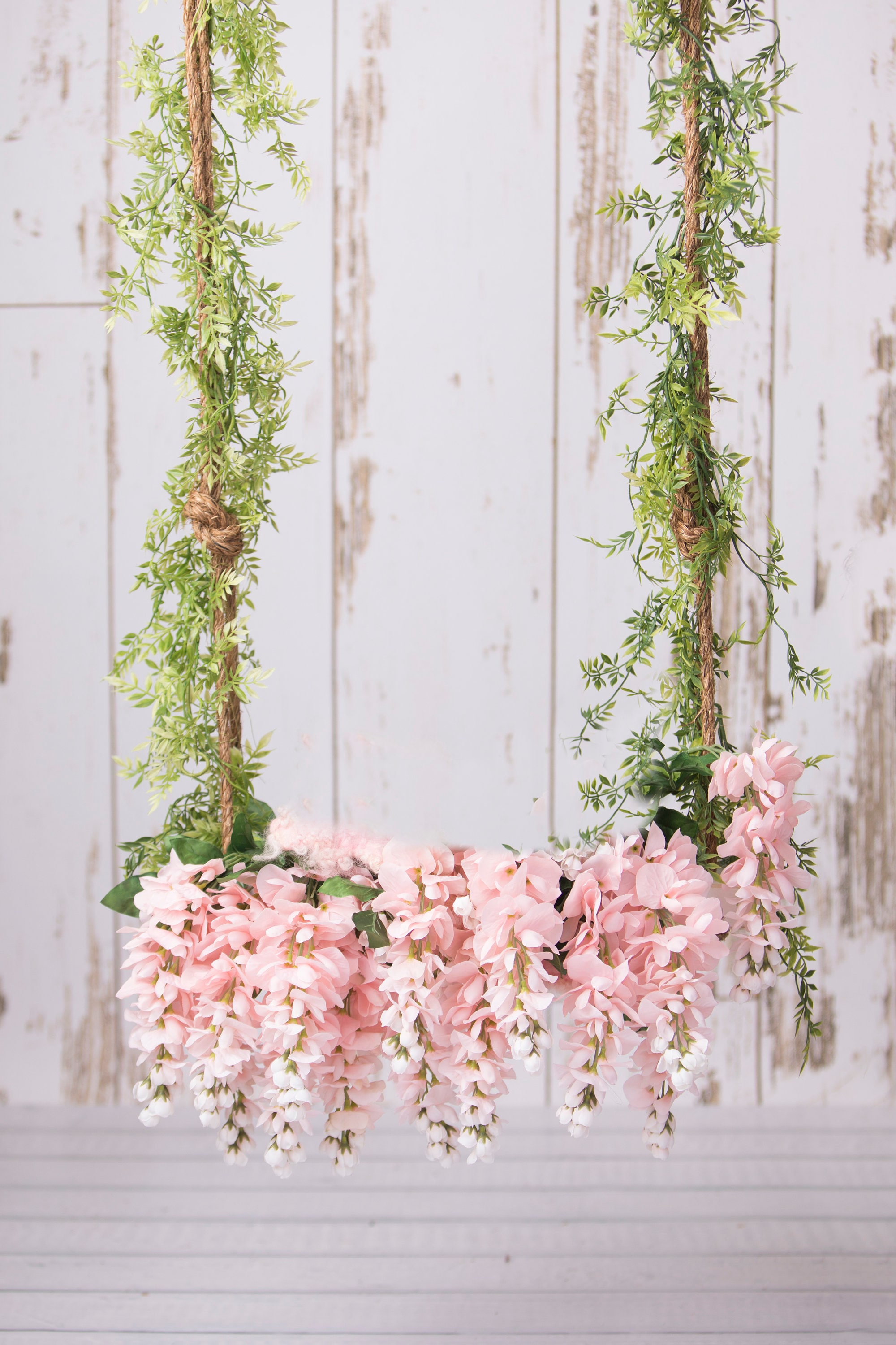White and Pink Floral Swing on Shiplap/barnwood White Digital Backdrop ...