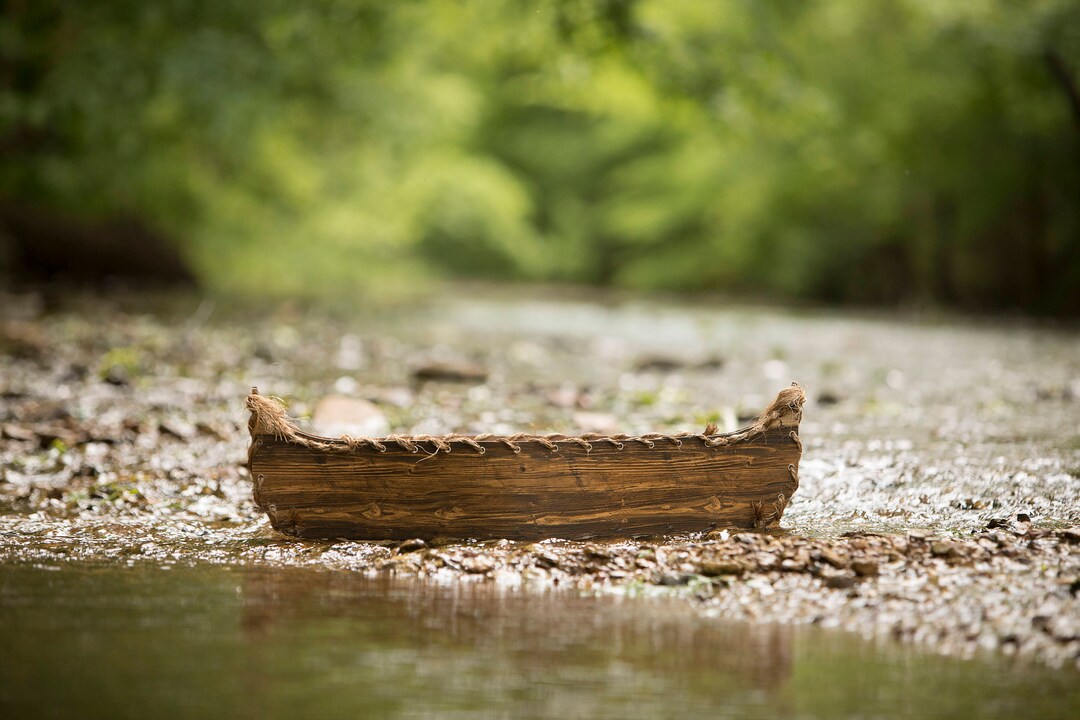 Set of 3 Minature Canoes in Creek With Light Leak/digital Background ...