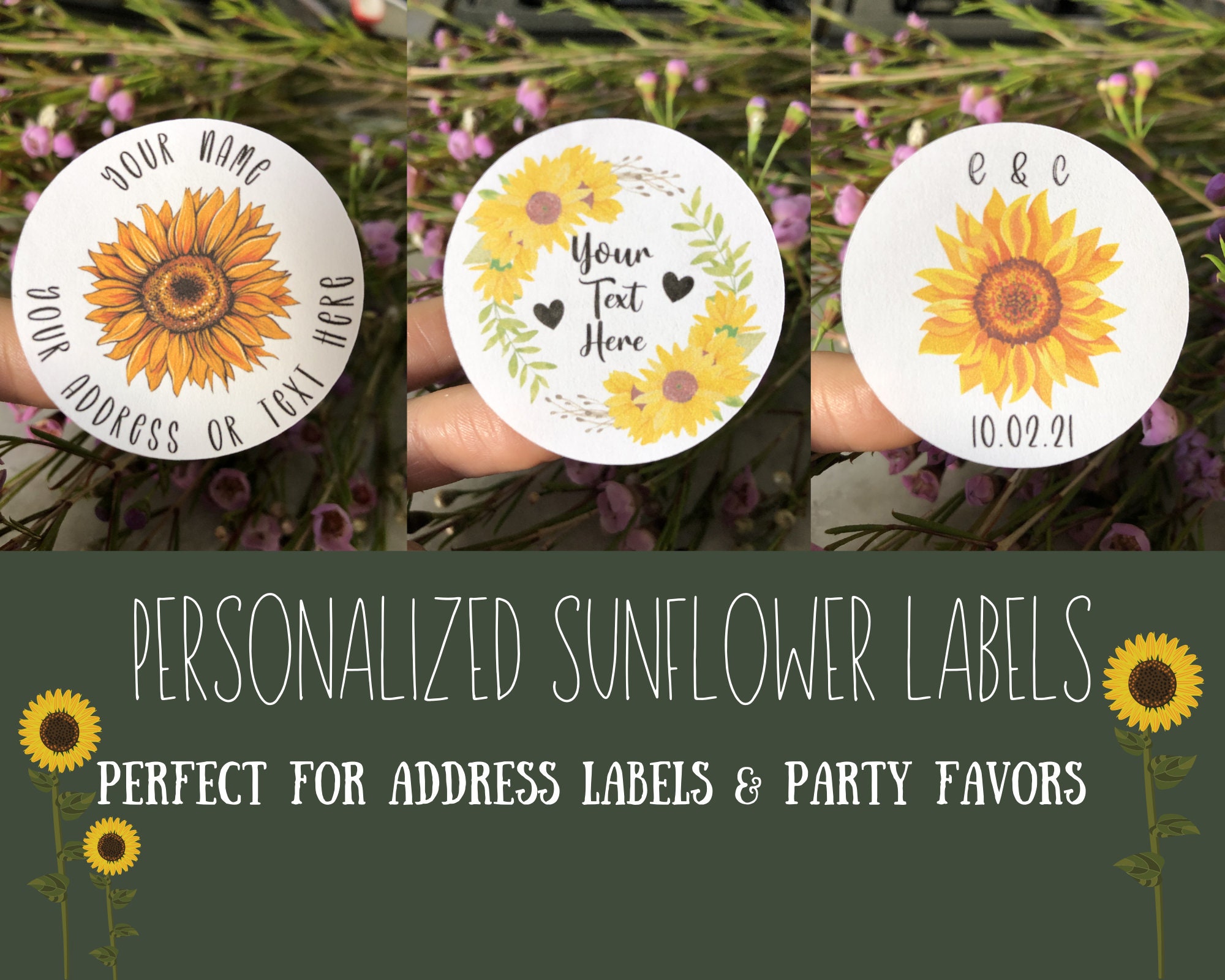 Sunflower Wedding Favor Labels, Bridal Shower Party Favor Labels ...