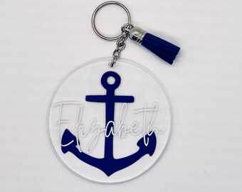 Personalized Anchor Keychain With Tassel, 2.5 or 3 Acrylic Round ...