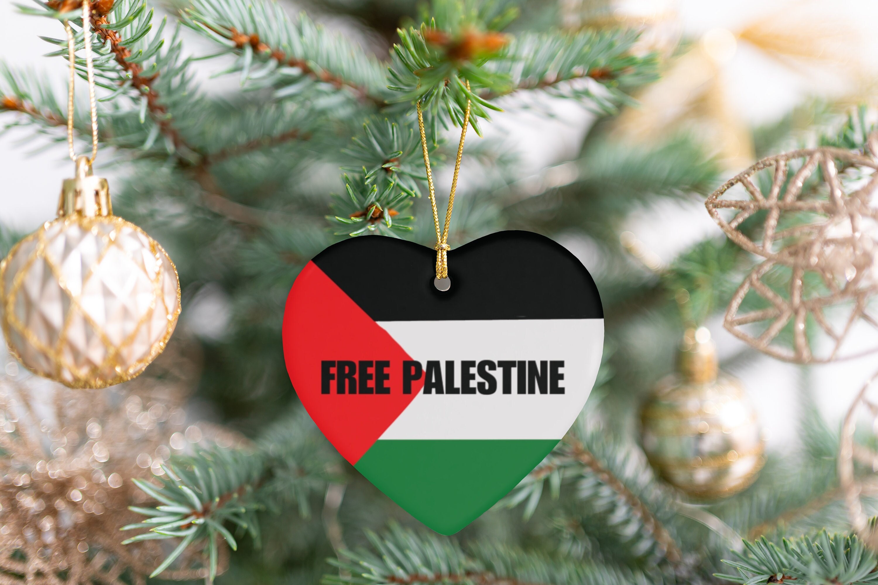 FREE PALESTINE Christmas Ornament Heart Shaped Ornament Palestinian ...
