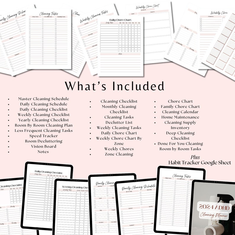 Editable ADHD Cleaning Planner & Habit Tracker Bundle | Google Sheet ...