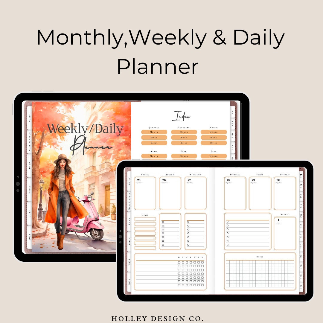 Seamless Digital Dated Planner | 2023-2024 Yearly Monthly Weekly Daily ...