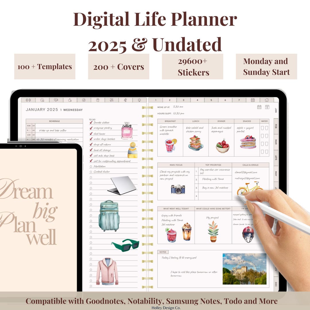 2024, 2025, Undated All-in-one Digital Planner, Weekly, Daily Planner ...