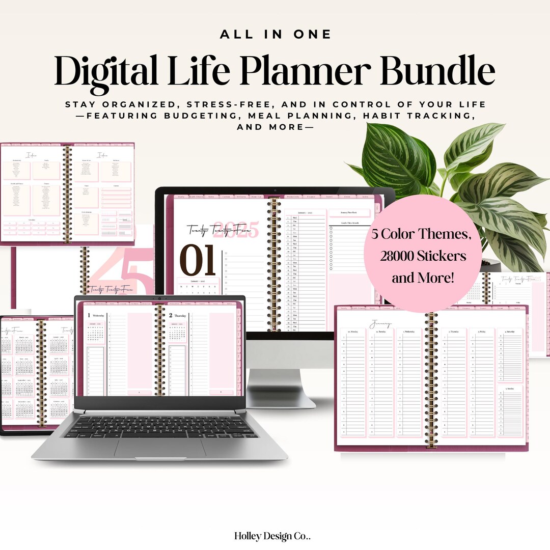 All-in-one Digital Planner 2025 2026 Undated, Daily Weekly Monthly ...