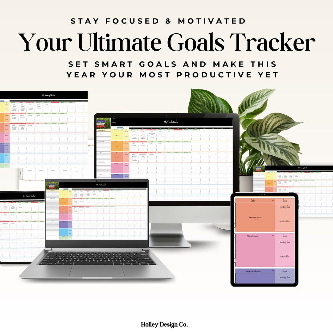 Ultimate Goals Tracker SMART Goal Planner Digital Yearly & Monthly Goal ...
