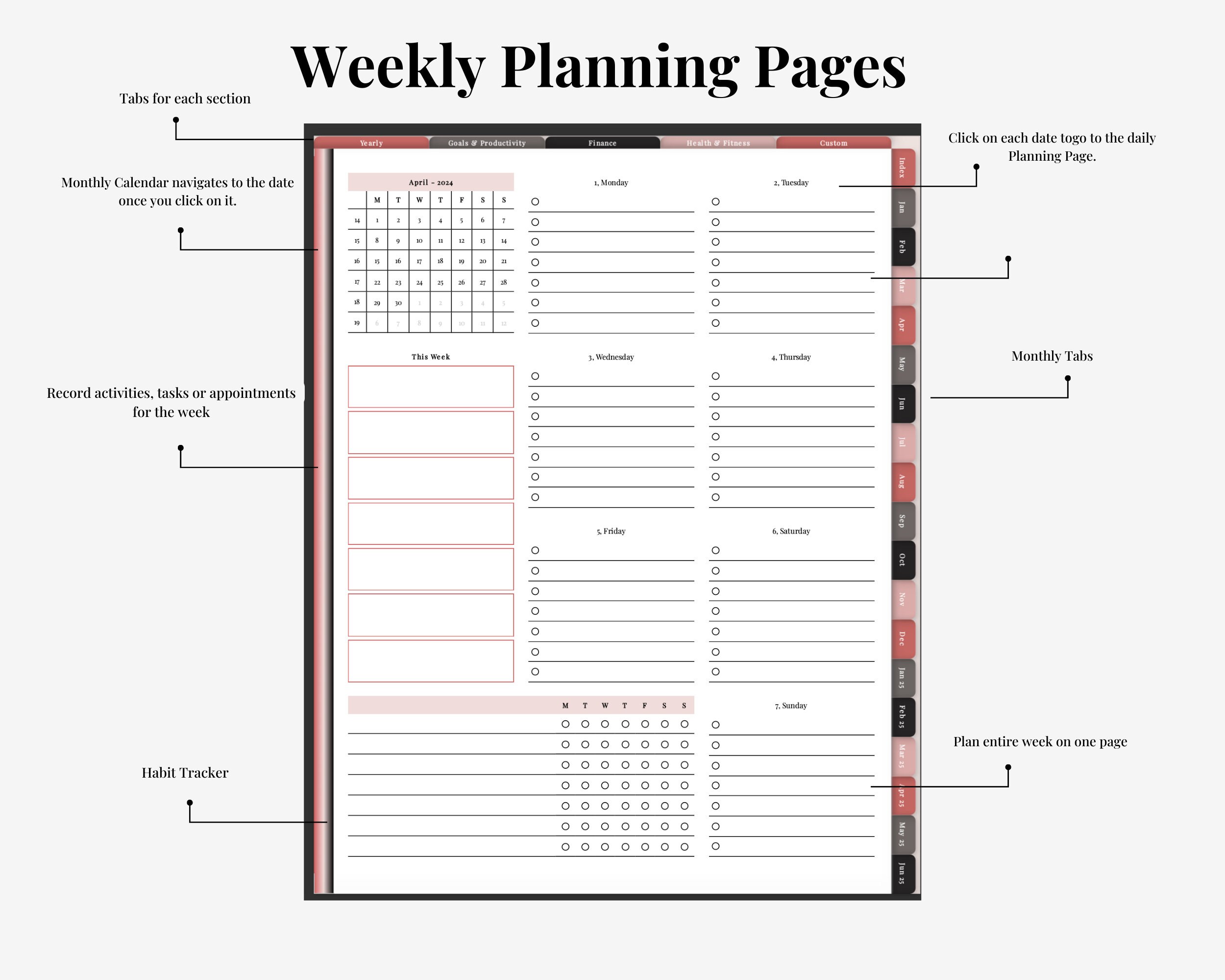 2024-2025 18 Month Daily/weekly Digital Organizer for Fitness, Finance ...