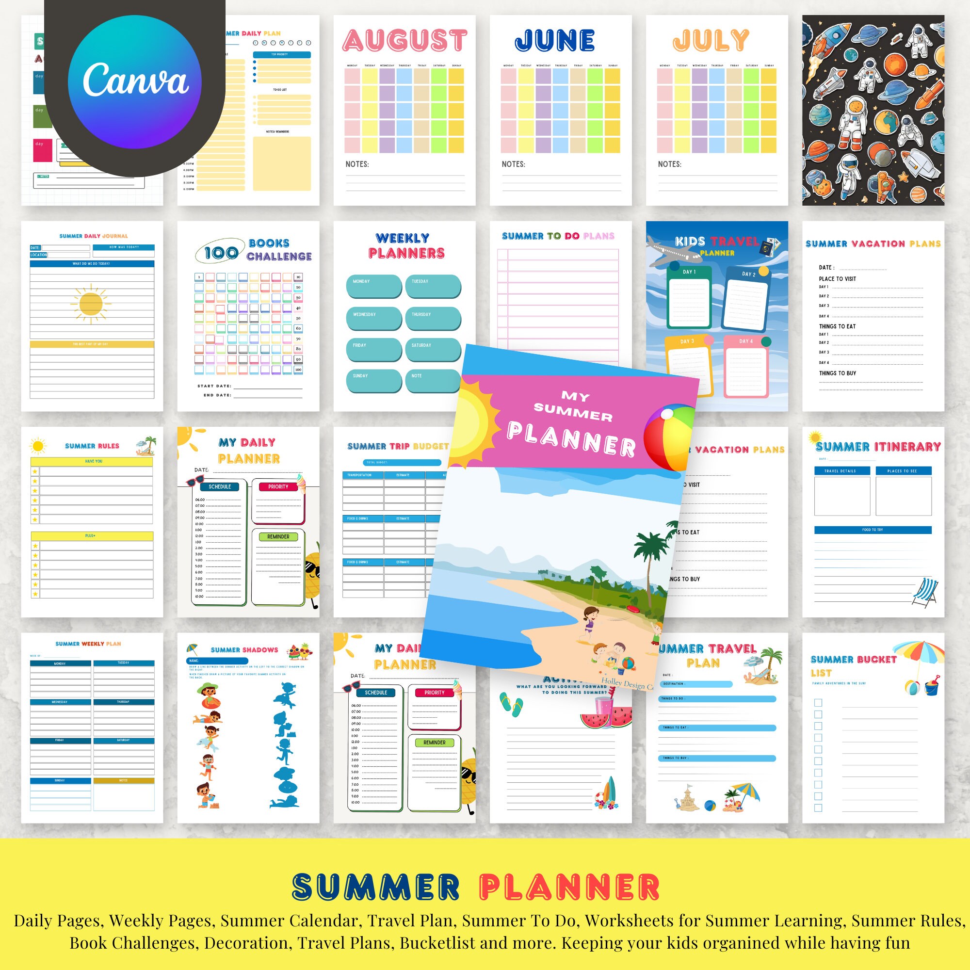 Printable Editable SUMMER 2024 Planner Bundle Summer Calendar Summer ...