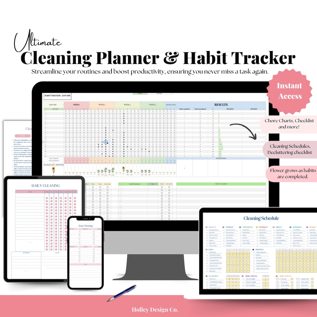 EDITABLE Cleaning Planner, Cleaning Checklist, Habit Tracker Google ...