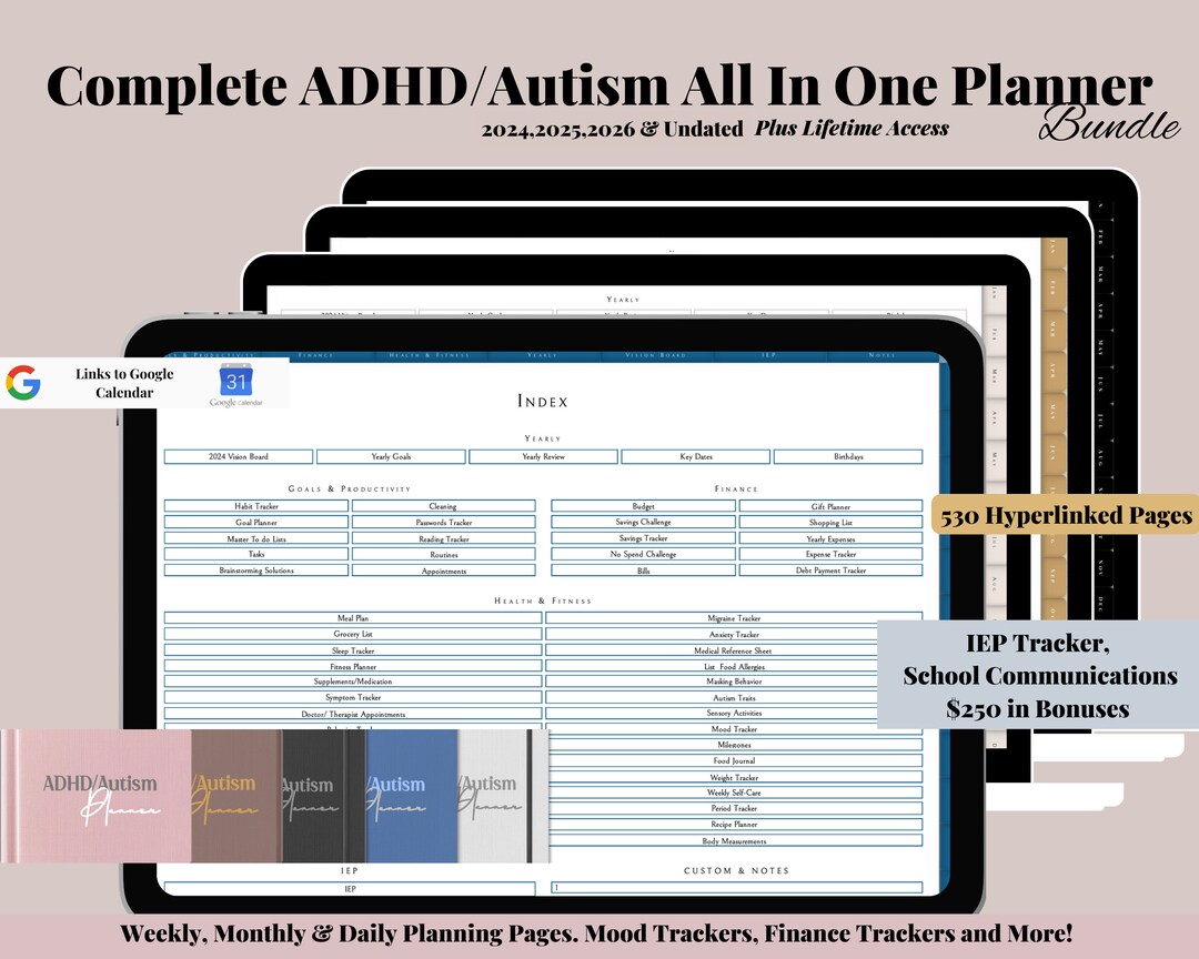 ADHD Autism Planner Bundle 2025 Undated Goodnotes Digital Planner for ...