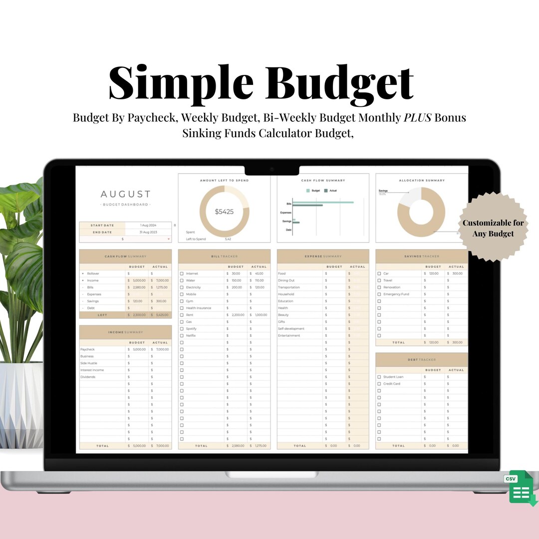 Monthly Budget Google Sheets |customizable Budget by Paycheck, Weekly ...