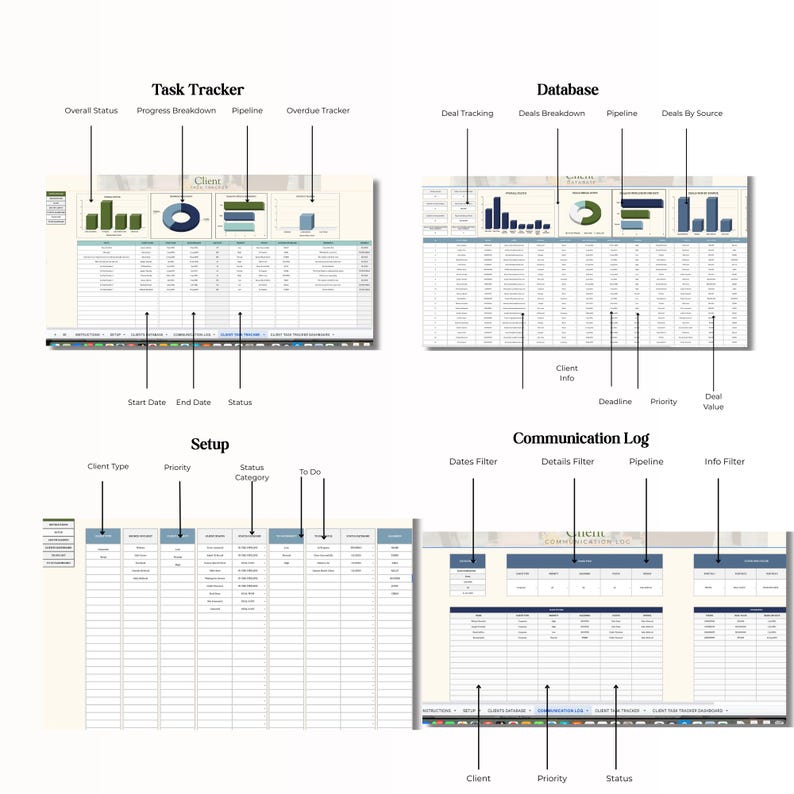 Client Tracker Spreadsheet Template: Complete Client Database & Task ...