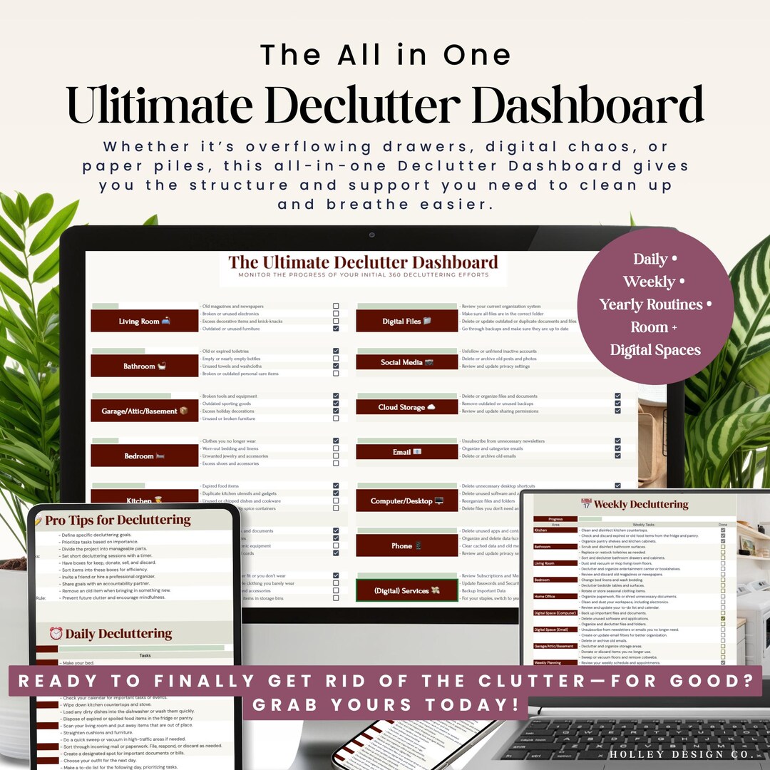 Decluttering Dashboard Spreadsheet | Home & Digital Organization ...