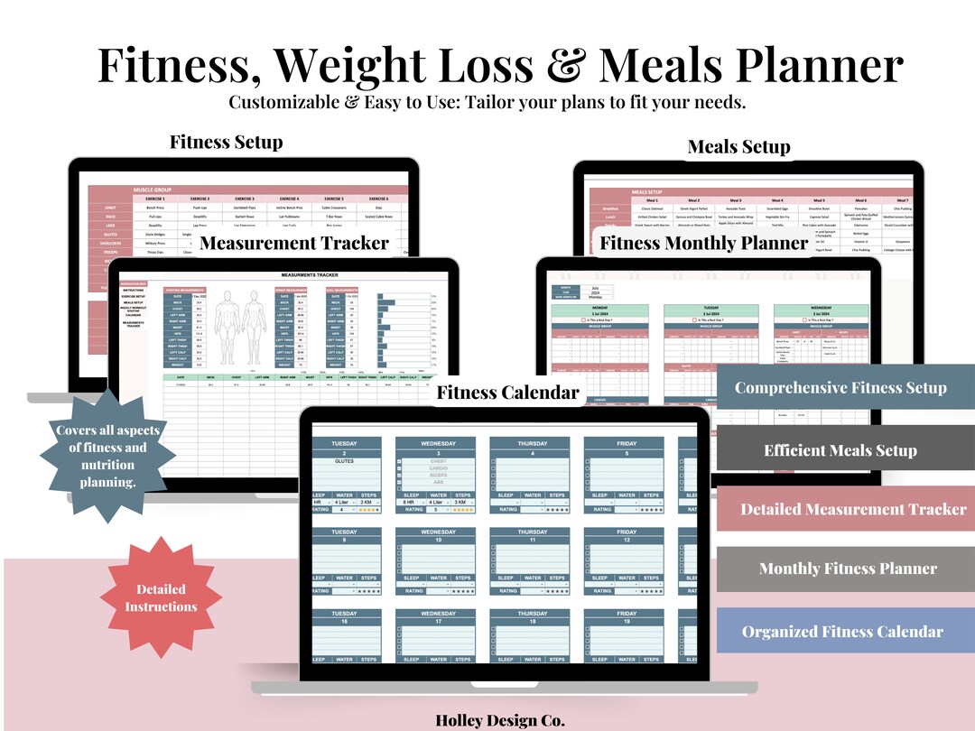 Fitness, Weight Loss and Meals Planner Digital Download Google Sheet ...