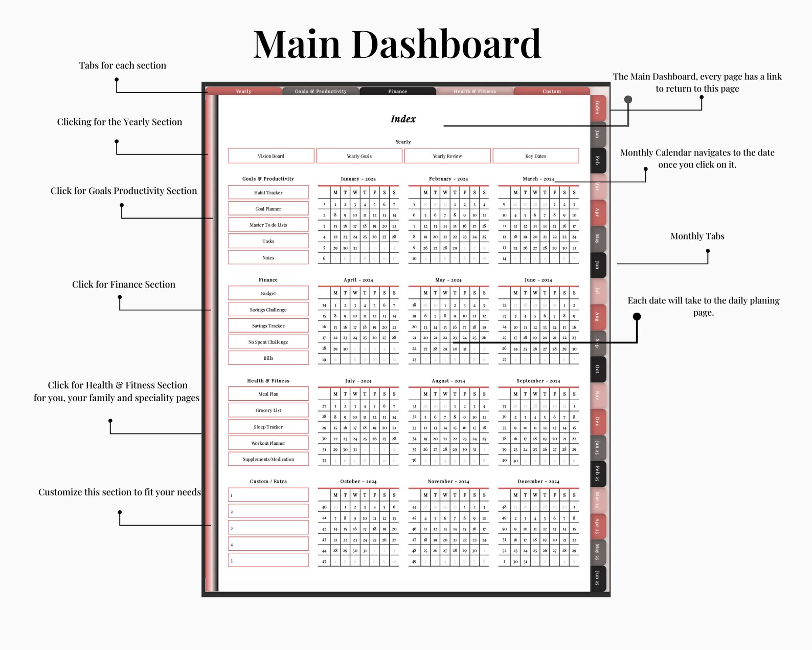 2024-2025 18 Month Daily/weekly Digital Organizer for Fitness, Finance ...