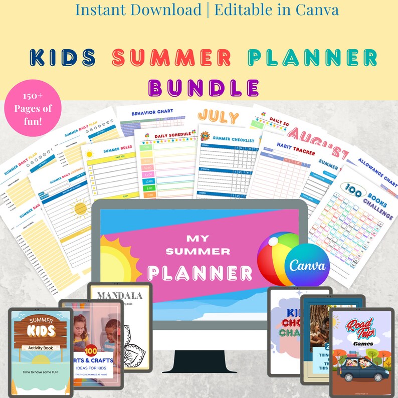 Printable Editable SUMMER 2024 Planner Bundle | Summer Calendar ...