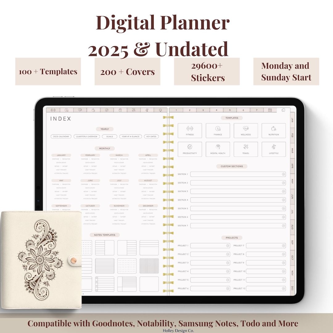 All-in-one Digital Planner 2024, 2025, 2026, Undated Digital Planner ...