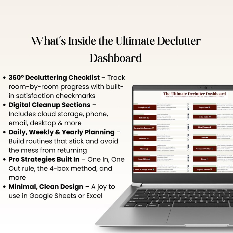 Decluttering Dashboard Spreadsheet | Home & Digital Organization ...