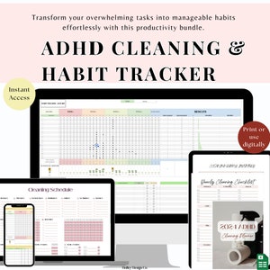 Editable ADHD Cleaning Planner & Habit Tracker Bundle | Google Sheet ...