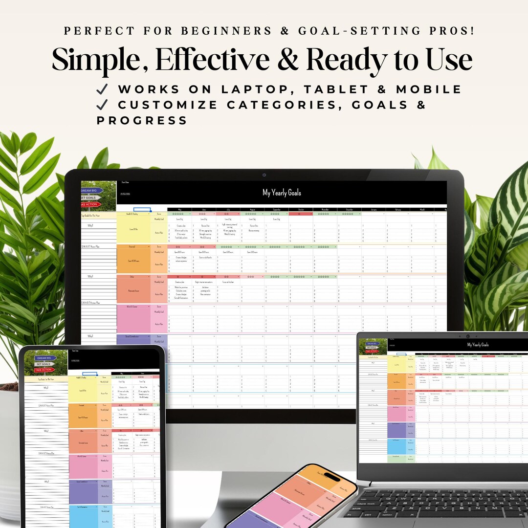 Goal Planner Google Sheets Simple Goal Tracker Spreadsheet SMART Goal ...
