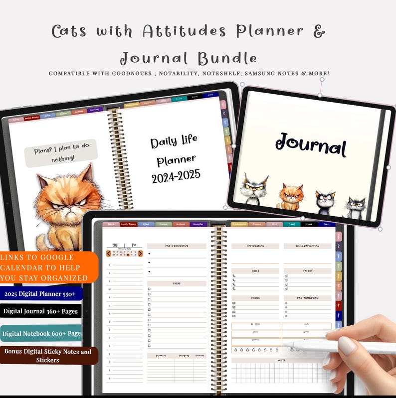 All in One 2026 Digital Planner Funny Cat Calendar Journal Goodnotes ...
