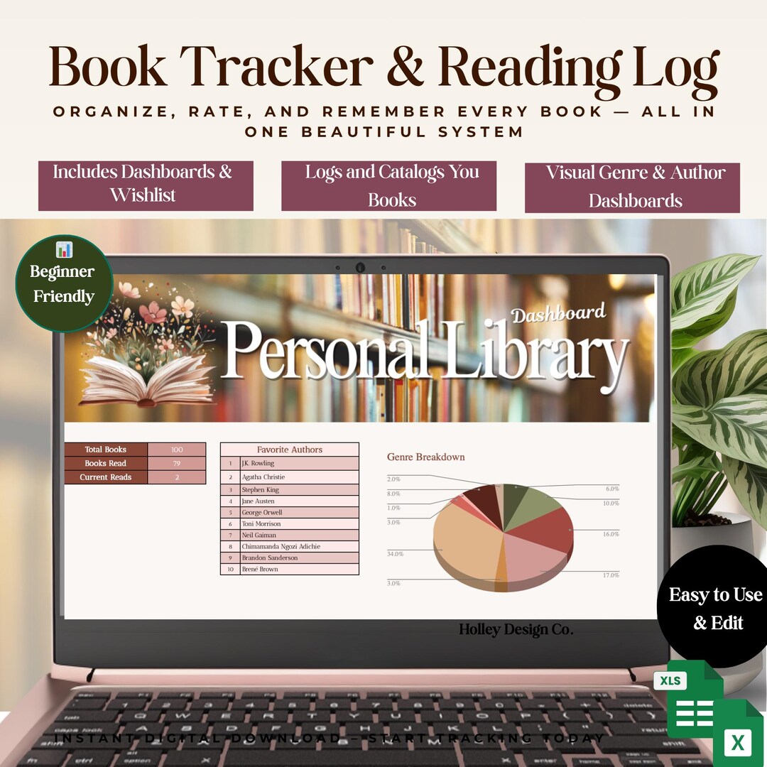 Reading Log | Book Tracker Spreadsheet for Personal Library, Reading ...