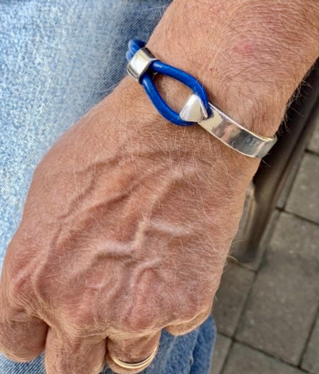 Jersey Blue Leather Bracelet Bangle Gifts From Daughter to Dad Cuff ...