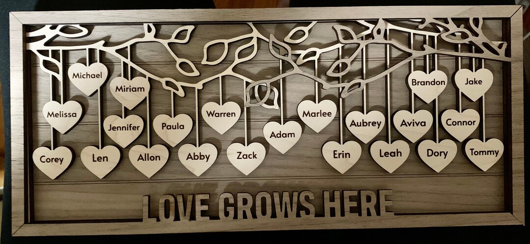 Custom Family Tree Wall Art up to 25 Names in Walnut Wood Home Decor ...