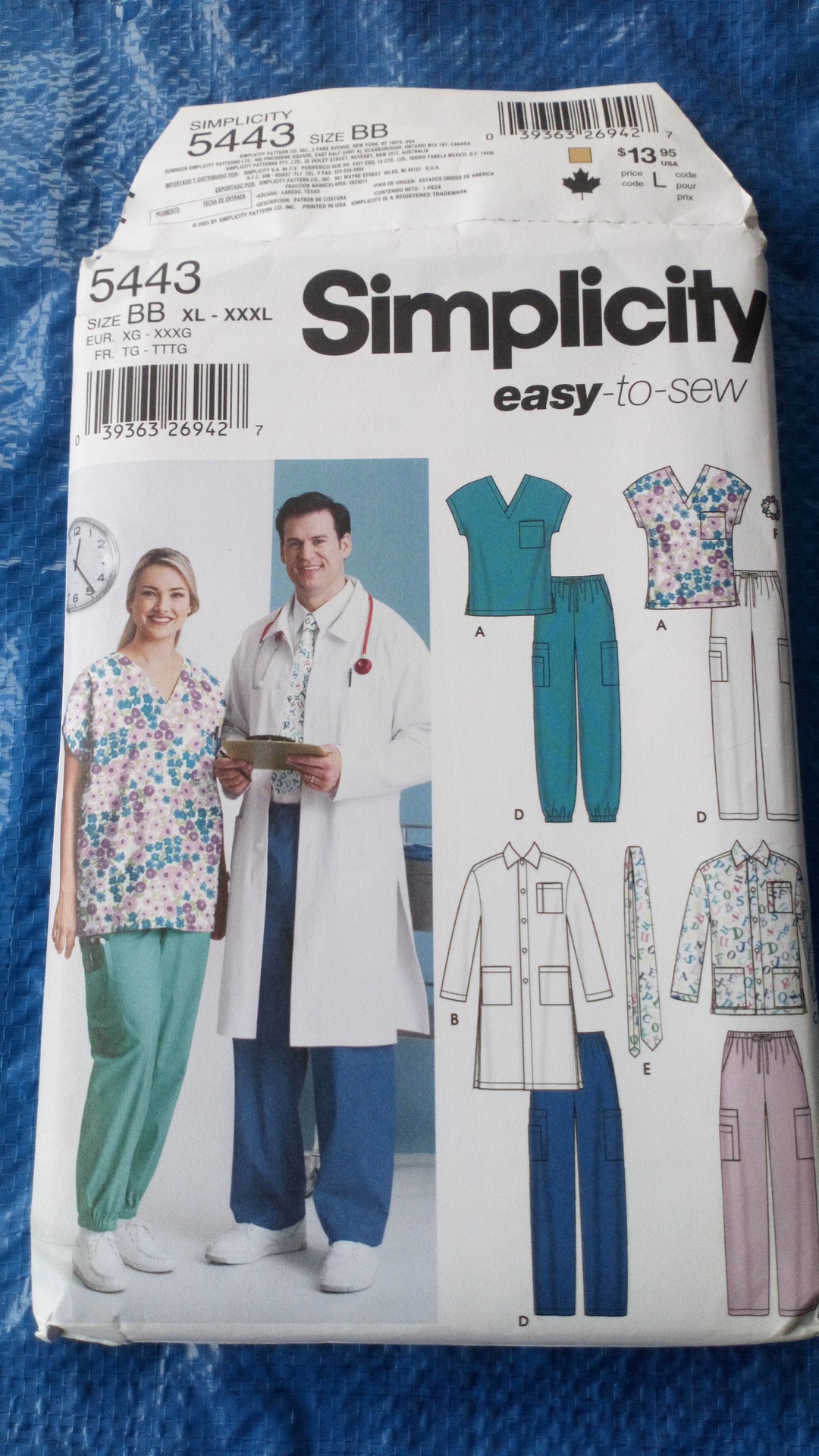 5443 Simplicity Easy to Sew Women's and Mens Scrub Top, Jacket Pants ...