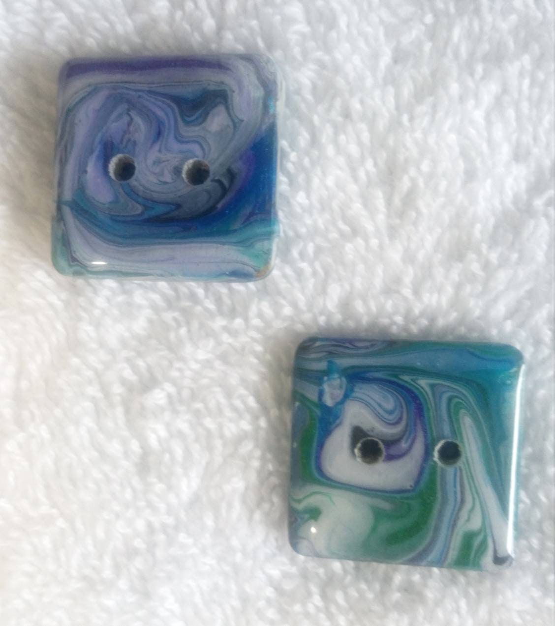 Hand Painted Wood Buttons Acrylic White Metallic Blue Black | Etsy