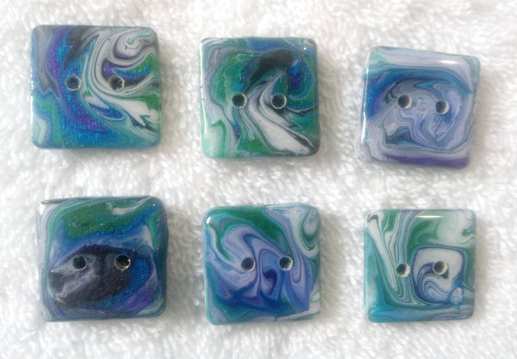 Hand Painted Wood Buttons Acrylic White Metallic Blue Black | Etsy